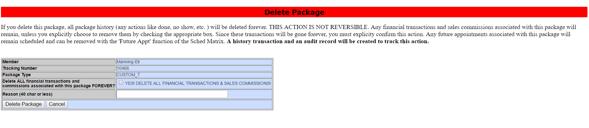 How can I Delete a Package for a Member? – ShapeNetSoftware Knowledge Base